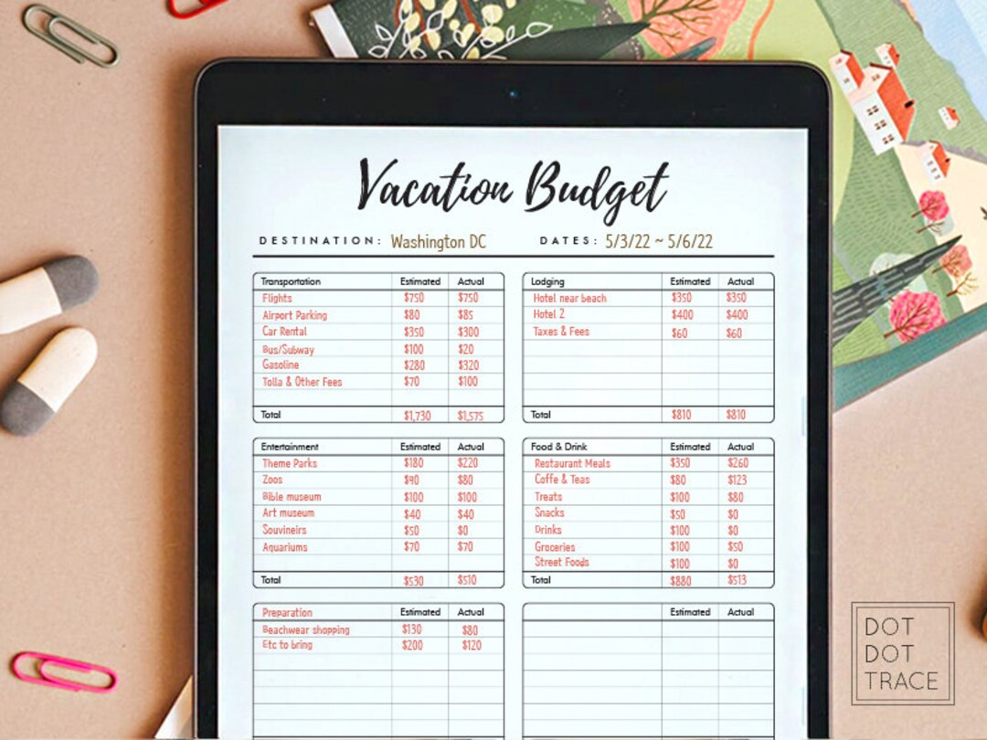 Printable Vacation Budget Planner: Travel Worksheet (JPG Download) - Etsy
