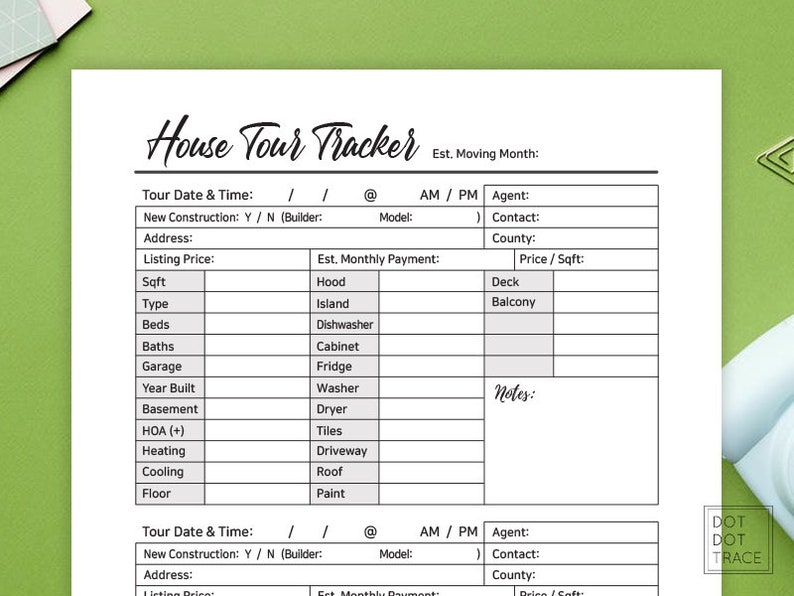 Printable House Tour Tracker Moving Planner Buying House Plan Moving ...