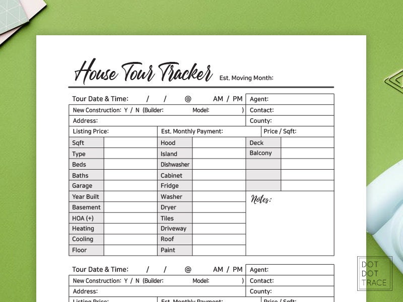 Printable House Tour Tracker Moving Planner Buying House Plan Moving ...