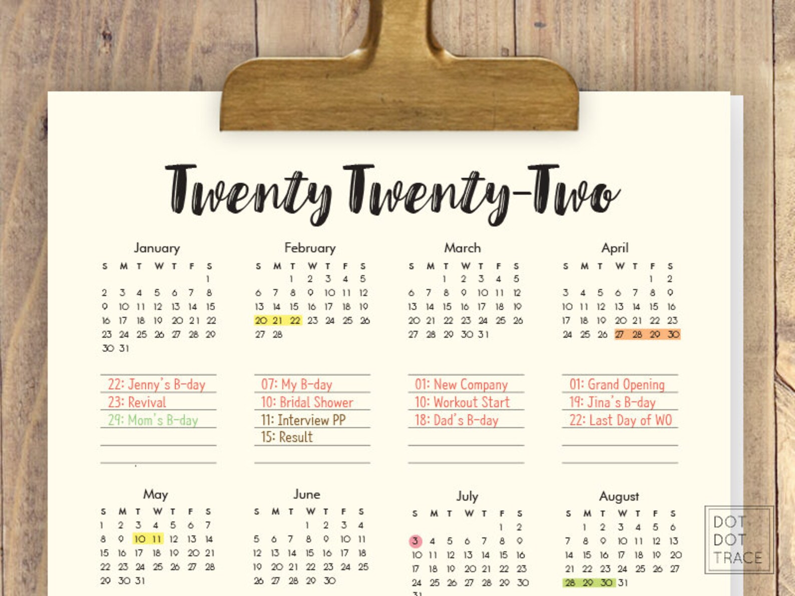 Printable 2022 Calendar Twenty Twenty Two Yearly Planner 2022 - Etsy