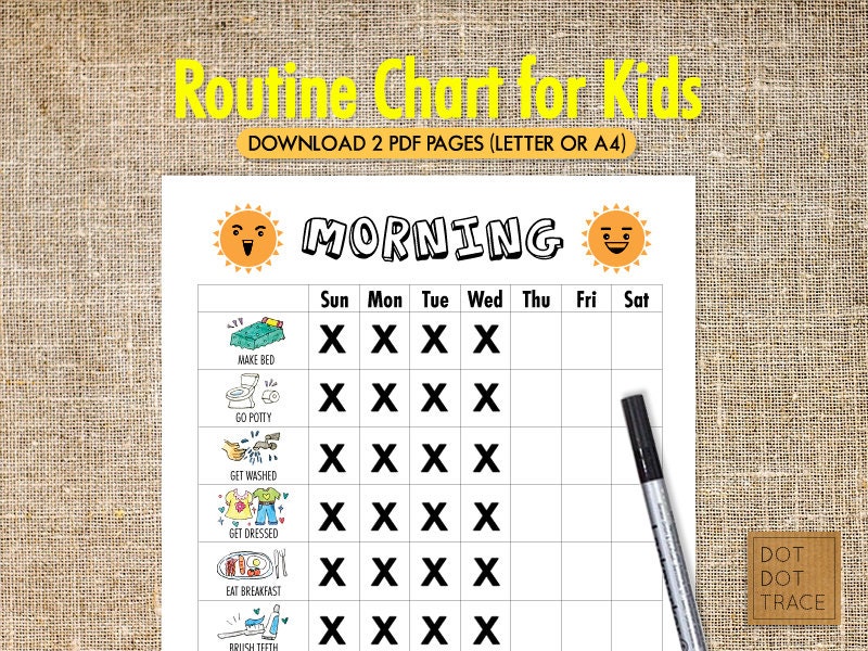 Printable Daily Routine Chart for Kids Kid's Routine Charts Kid's to Do ...
