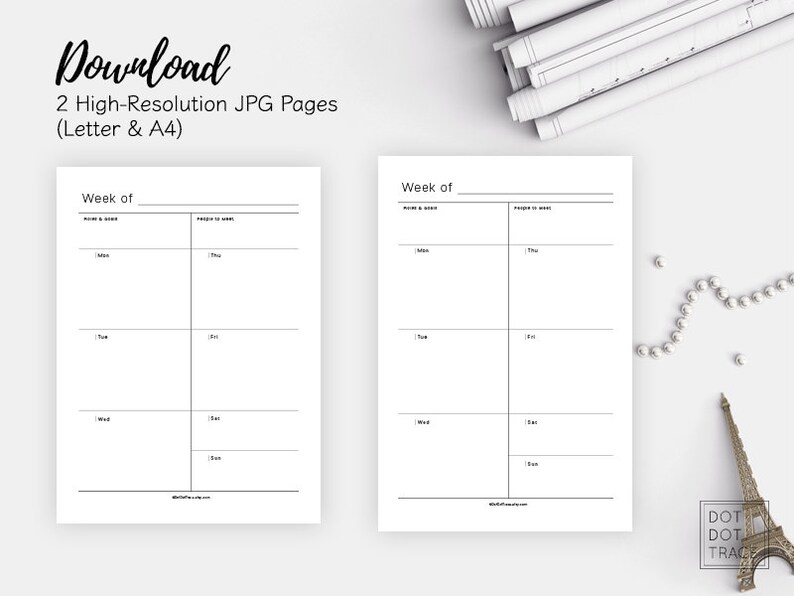 Printable Weekly Planner: Minimalist 7-day Schedule (letter & A4 ...