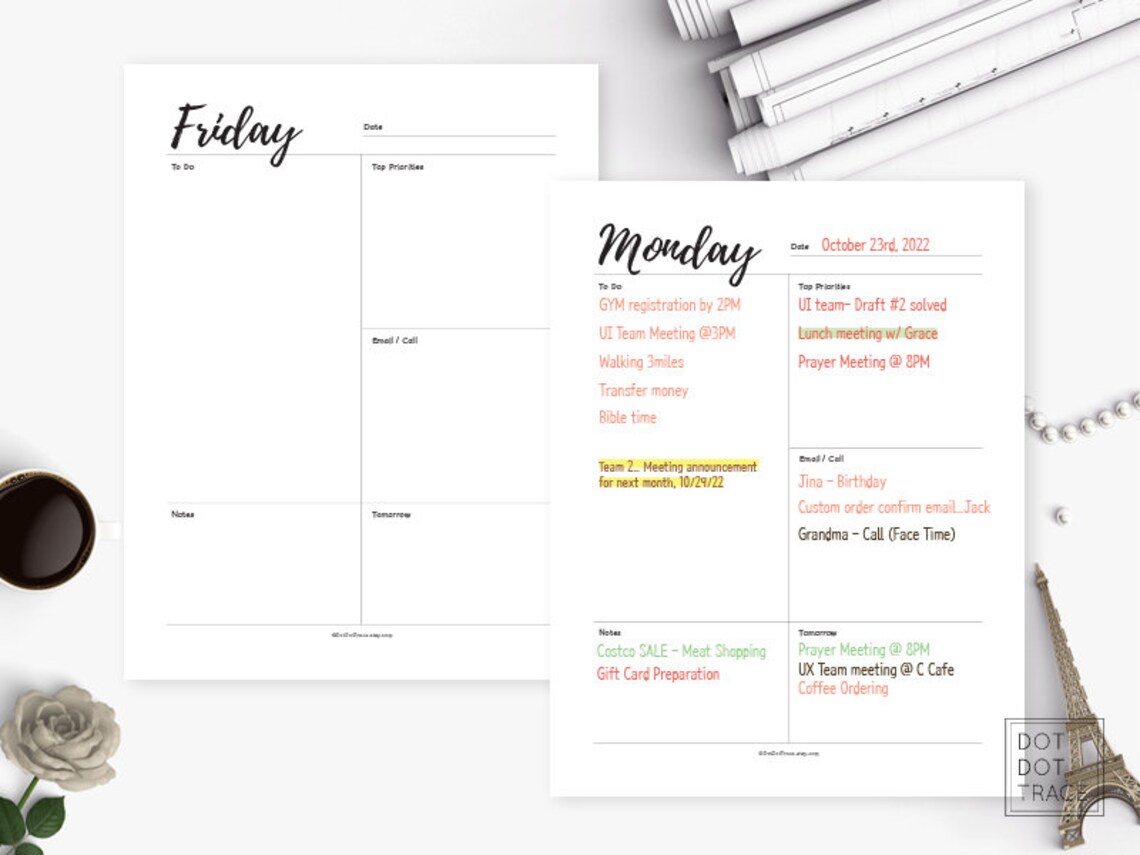 Printable Minimal 7 Day Planner Daily Planner Day Planner Work - Etsy