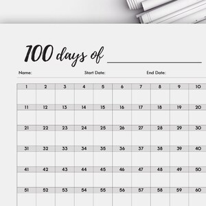 Printable 100 Days of Challenge 100 Day Goal Planner 100 Days of Habit ...