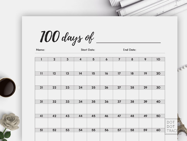 Printable 100 Days of Challenge 100 Day Goal Planner 100 Days - Etsy