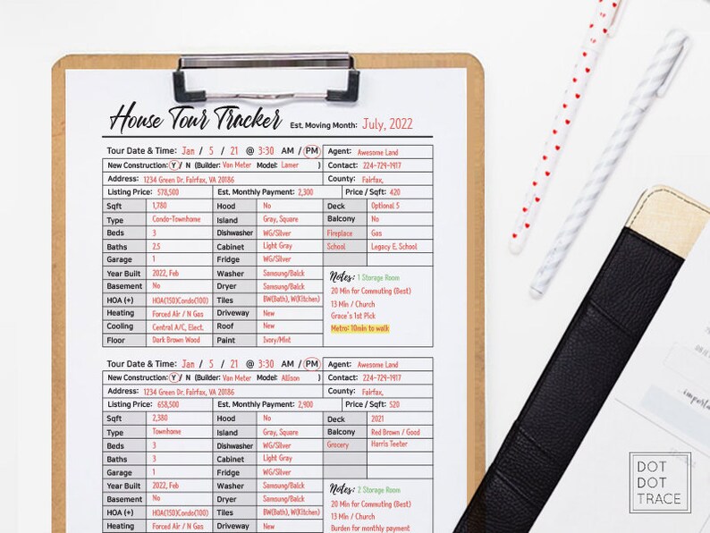 Printable House Tour Tracker Moving Planner Buying House Plan Moving ...