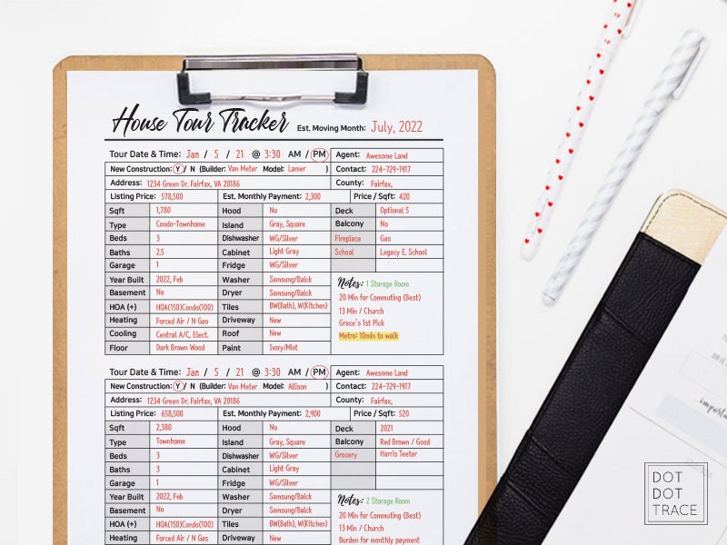 Printable House Tour Tracker Moving Planner Buying House Plan Moving ...