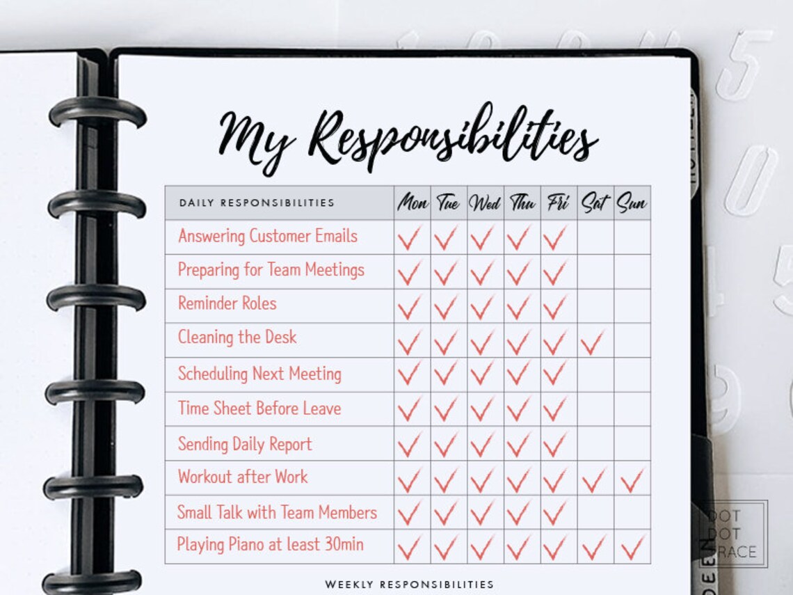 Printable Responsibility Chart My Responsibilities Daily to Do - Etsy