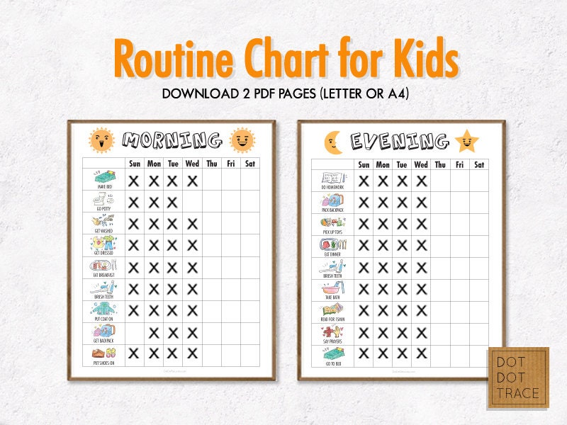 Printable Daily Routine Chart for Kids Kid's Routine Charts Kid's to Do ...