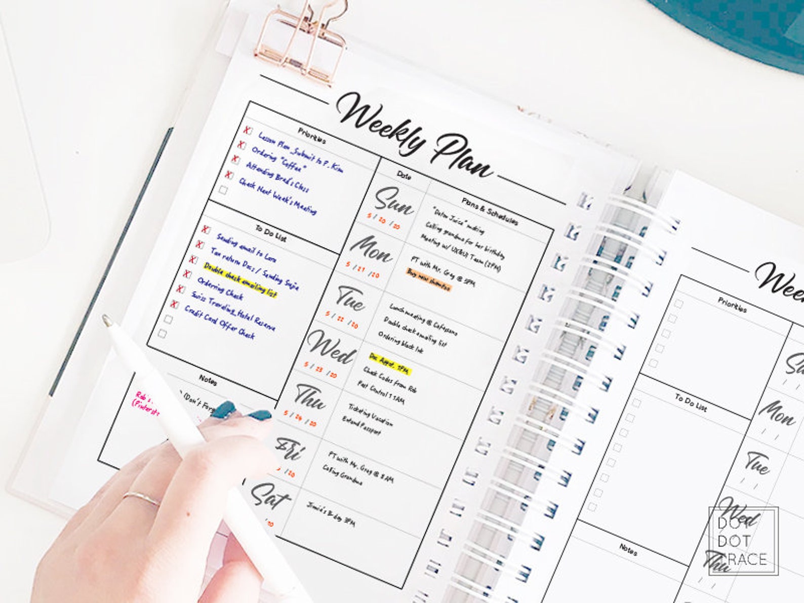 A5_sunday Start Printable Weekly Planner Daily Planner 7 Day Planner ...