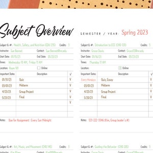 Printable Subject Overview Template: College Course Planner (JPG ...