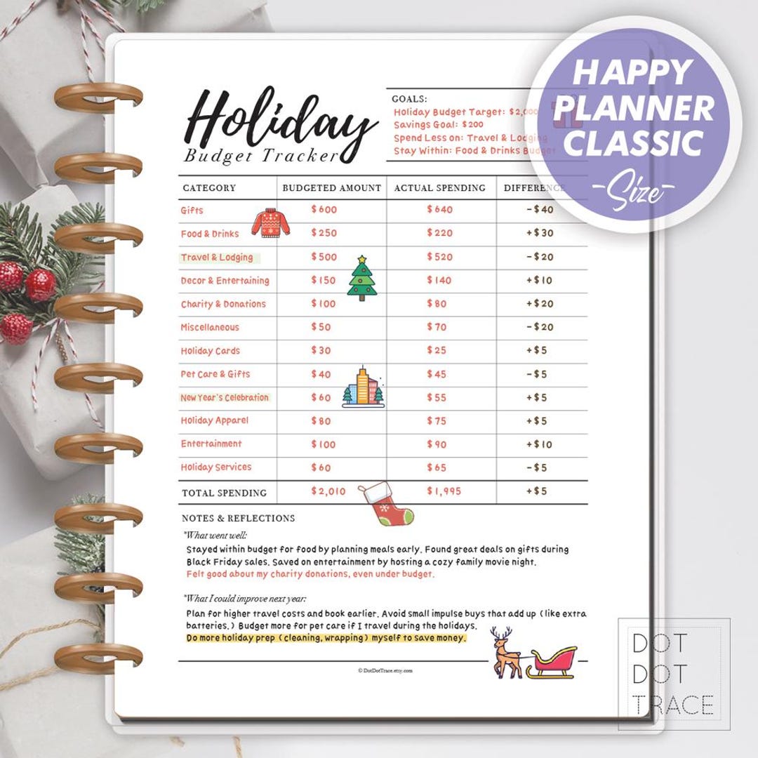 Printable Holiday Budget Tracker [happy Planner Classic] Christmas ...