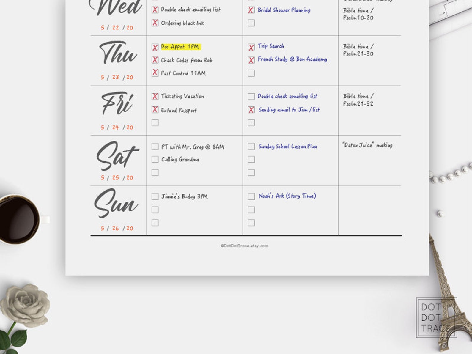 Printable Weekly Planner Monday Start Daily Planner 7 Day - Etsy