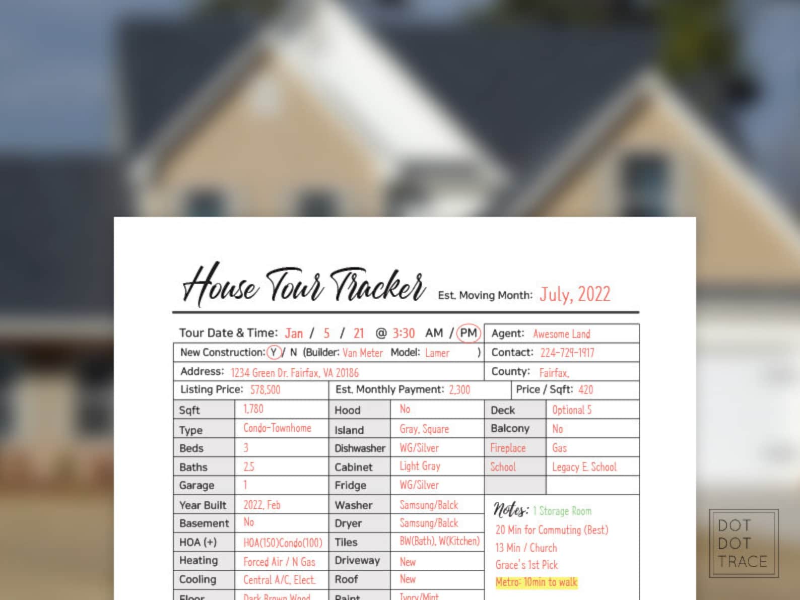 Printable House Tour Tracker: Moving Planner Checklist (JPG) - Etsy