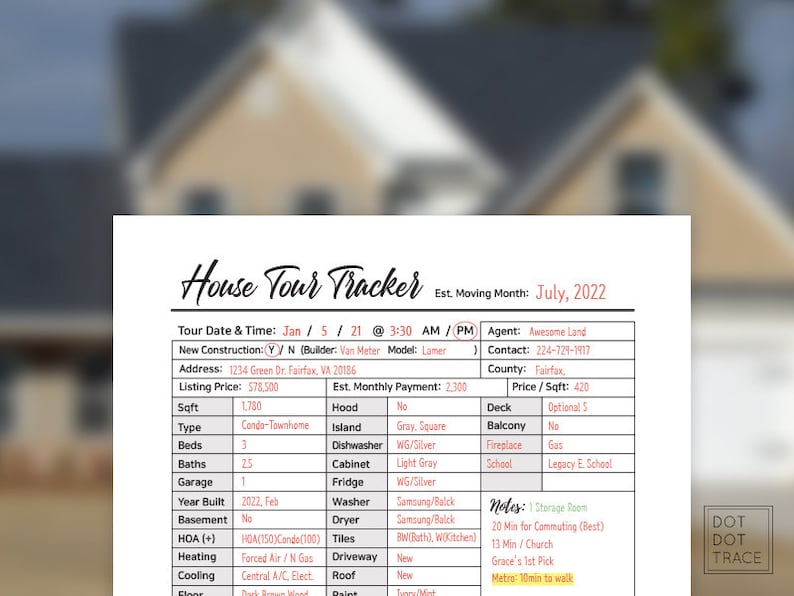 Printable House Tour Tracker Moving Planner Buying House Plan Moving ...