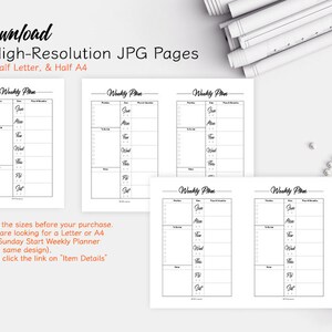 A5_sunday Start Printable Weekly Planner Daily Planner 7 Day Planner ...