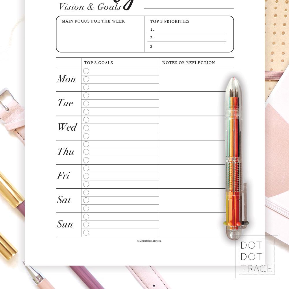 Printable Weekly Vision & Goals the Focused Week Planner Weekly Goal ...