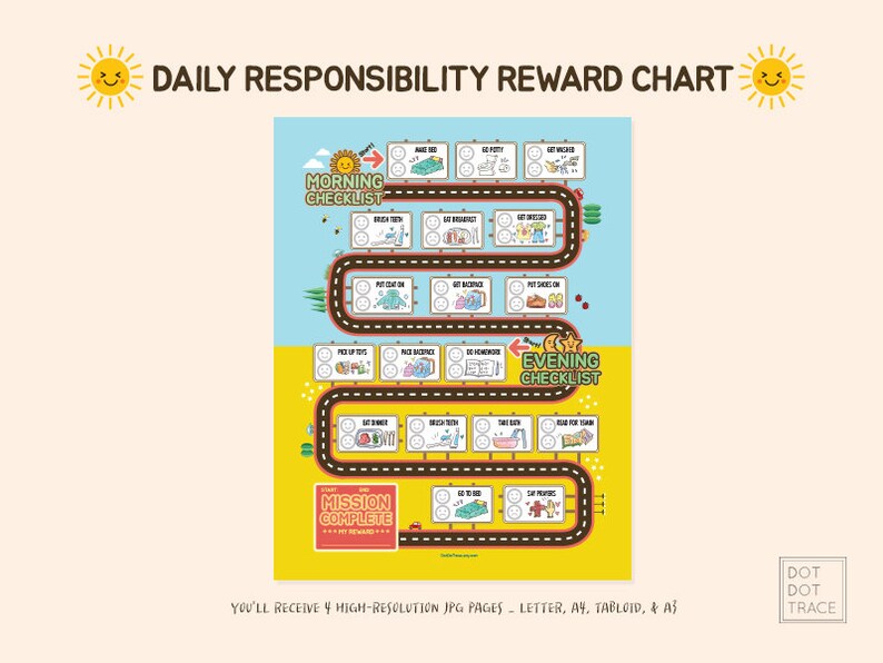 Daily Responsibility Reward Chart for Kids Kid's Routine Charts Kid's ...