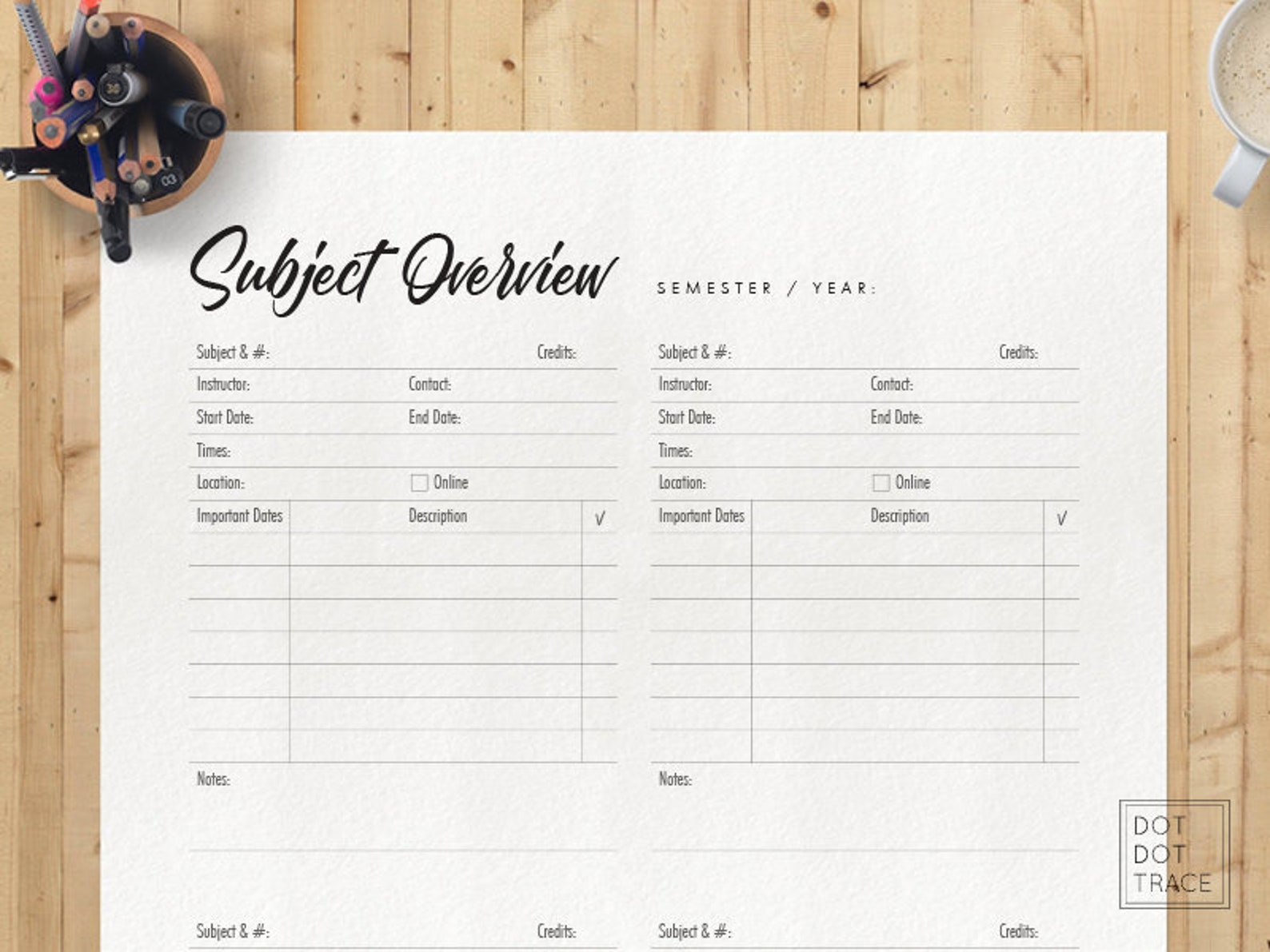 Printable Subject Overview Template: College Course Planner (JPG ...