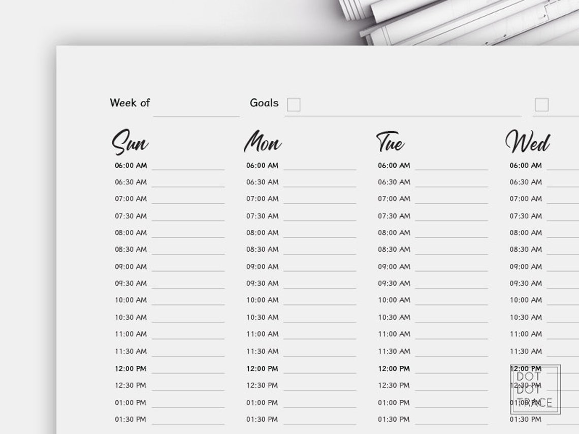 Printable 30 Min Intervals Weekly Planner 7 Day Planner Daily | Etsy
