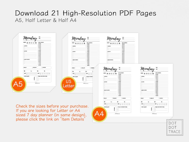 Printable 7 Day Planner A5 Half Letter & Half A4 Daily | Etsy