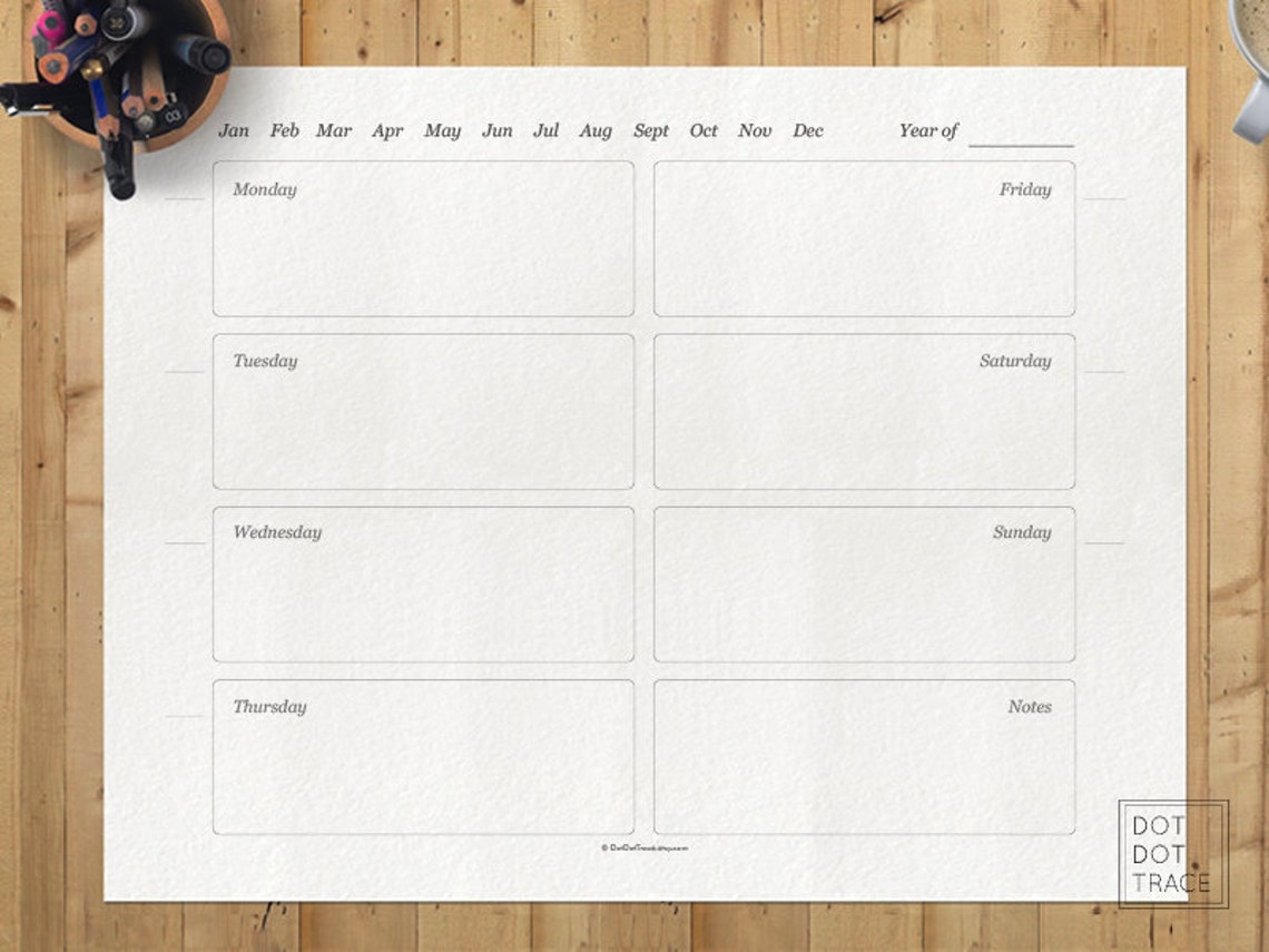 Printable Horizontal Weekly Planner Undated Monthly Planner - Etsy