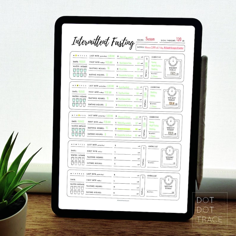 Printable Intermittent Fasting Tracker Intermittent Fasting Log ...