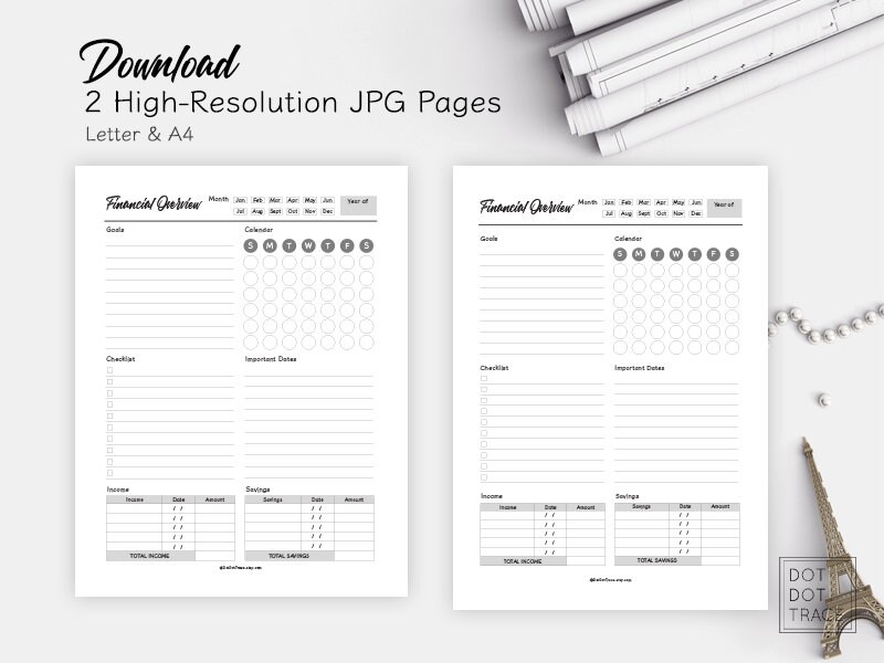 Printable Monthly Financial Overview Monthly Budget Planner - Etsy