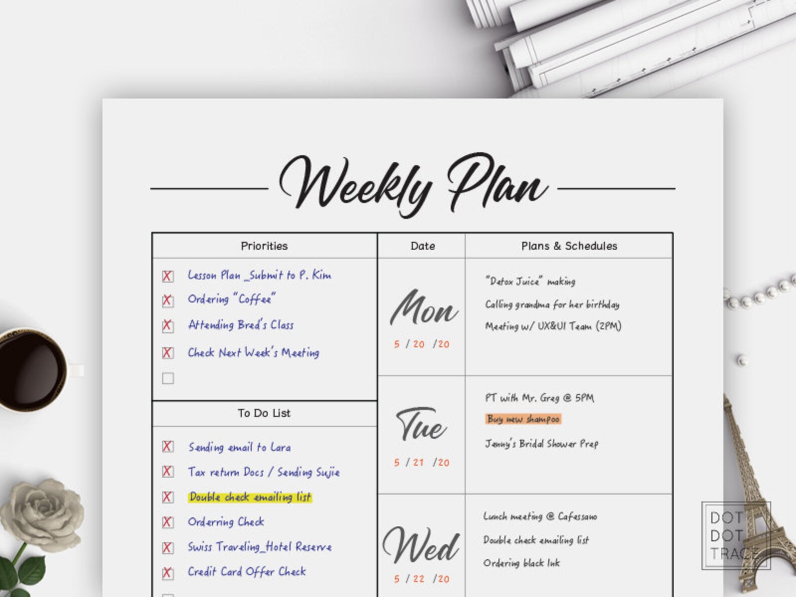 Printable 5 Work Day Planner 5 Day Planner Weekly Planner | Etsy