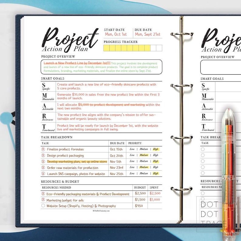 Project Action Plan Template: Student Goal & Task Planner (printable ...