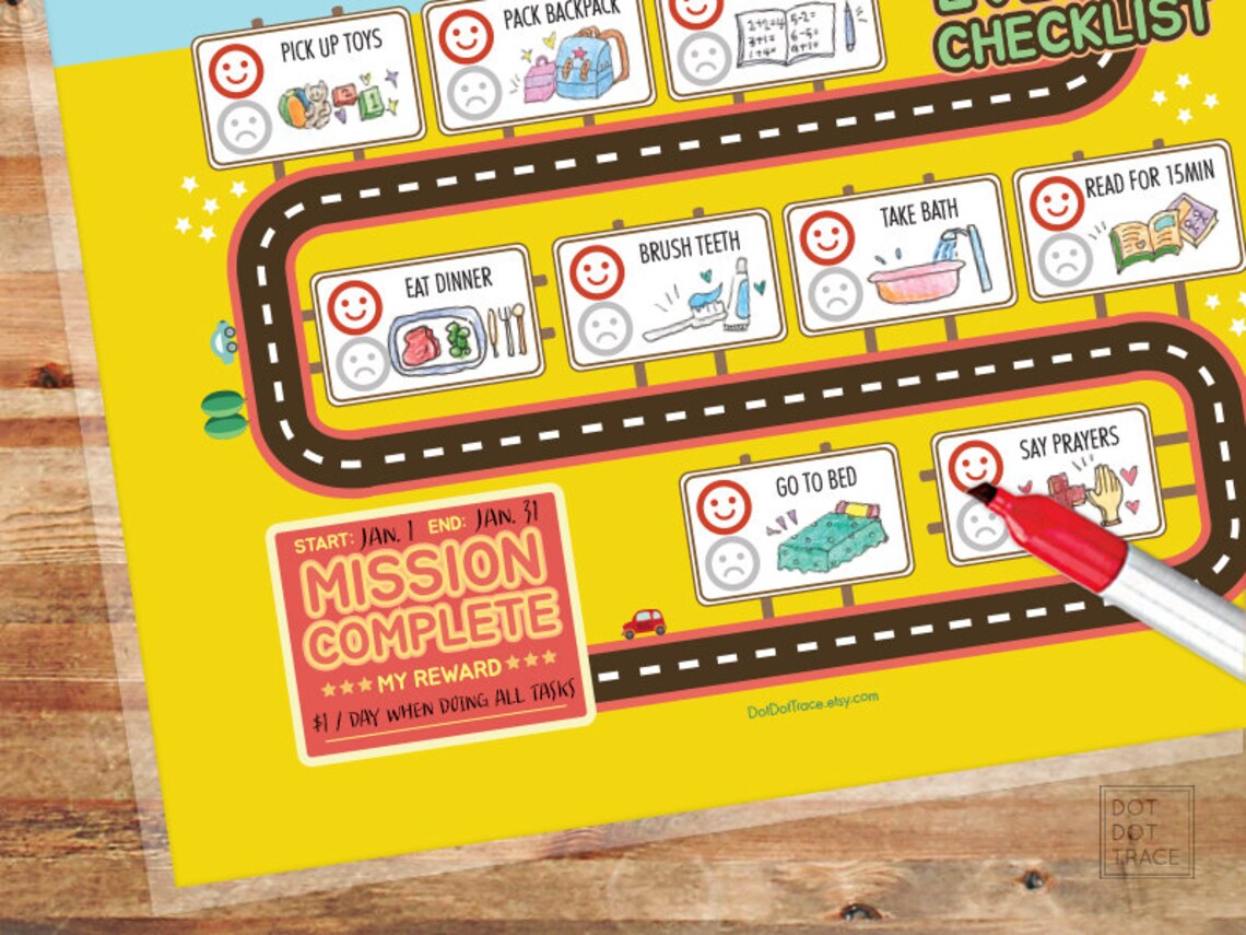 Daily Responsibility Reward Chart for Kids Kid's Routine - Etsy