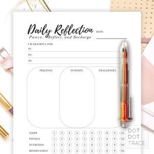 Printable Daily Reflection Journal Daily Reflection Worksheet 365 ...