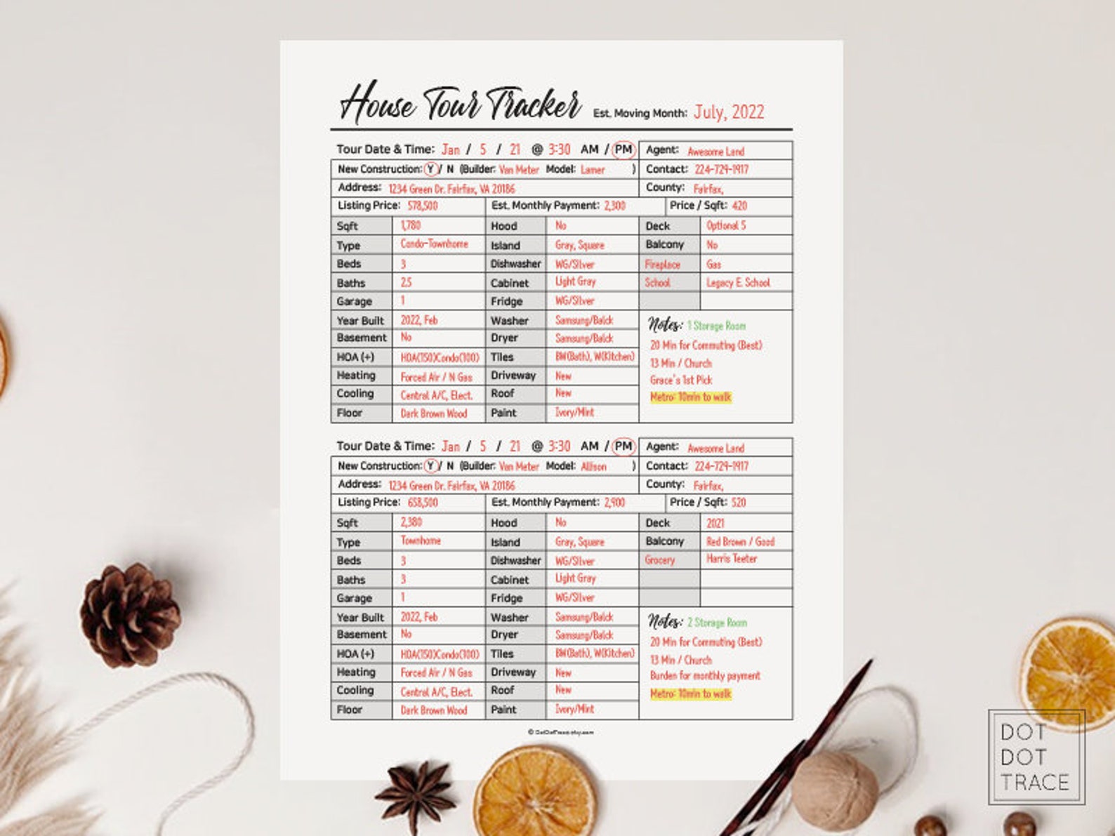 Printable House Tour Tracker Moving Planner Buying House Plan Moving ...