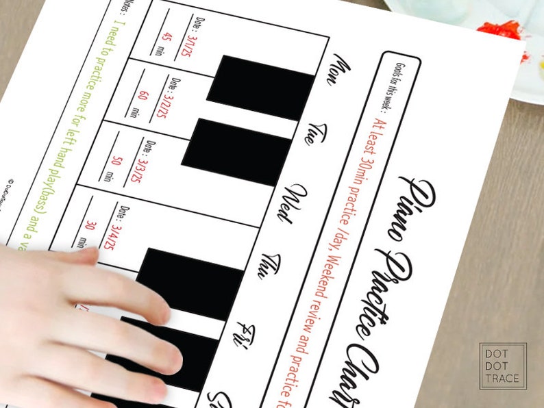 Printable Weekly Piano Practice Chart: Music Learning Tool (digital ...
