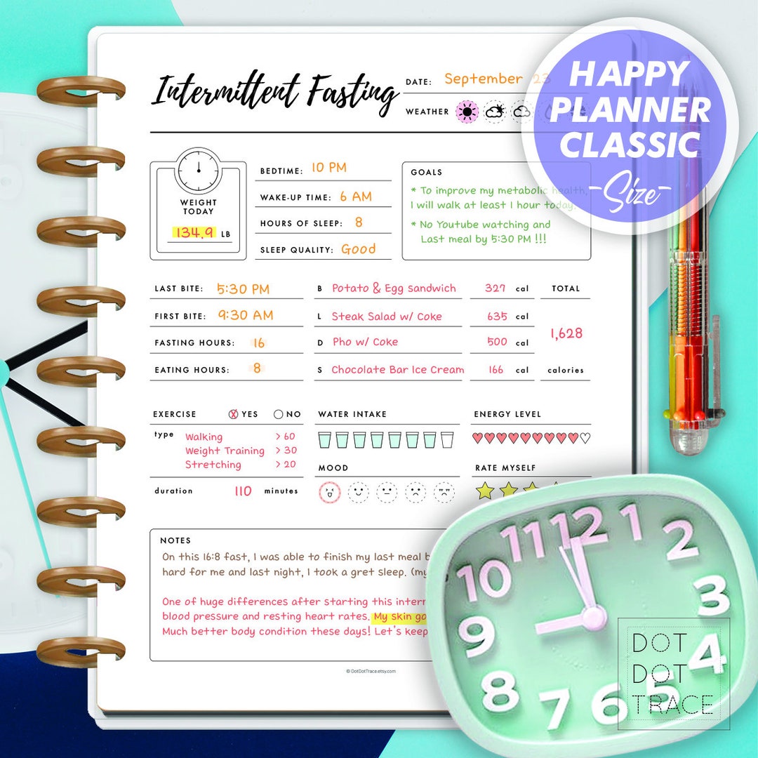 Printable Daily Intermittent Fasting Tracker [happy Planner Classic ...