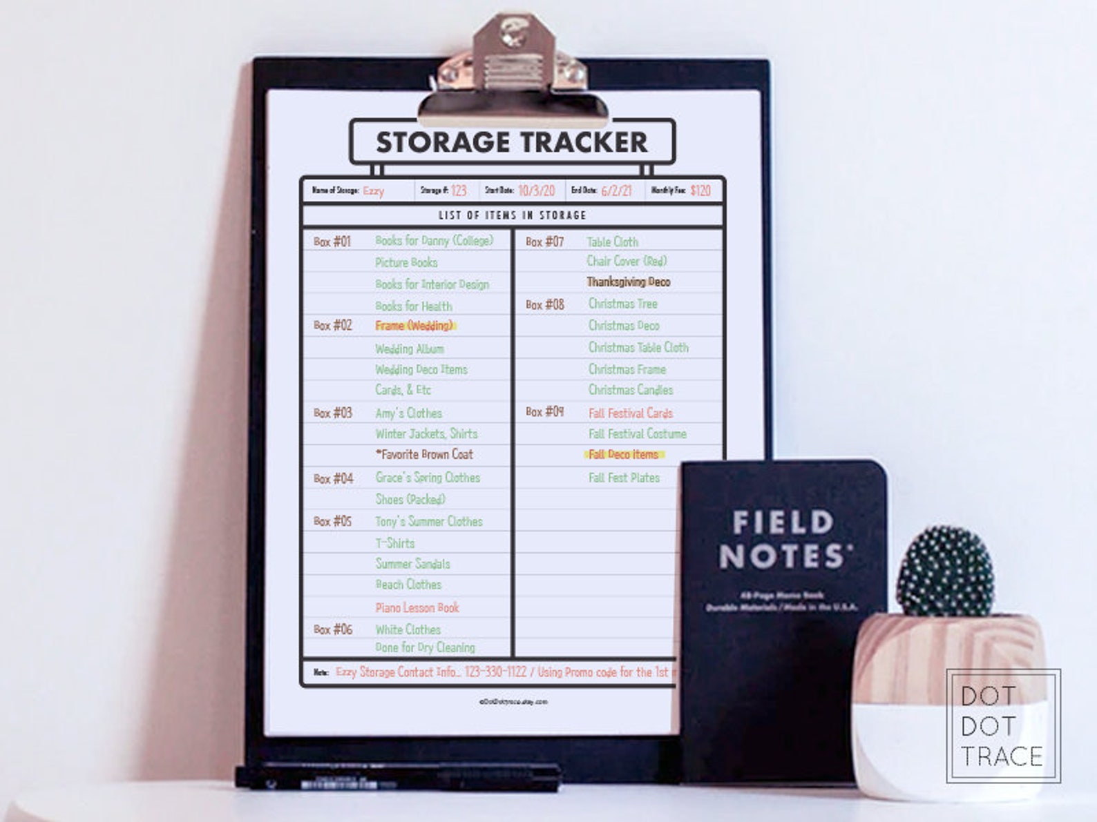 Printable Storage Tracker List Moving Tracker Storage Box List of Boxes ...
