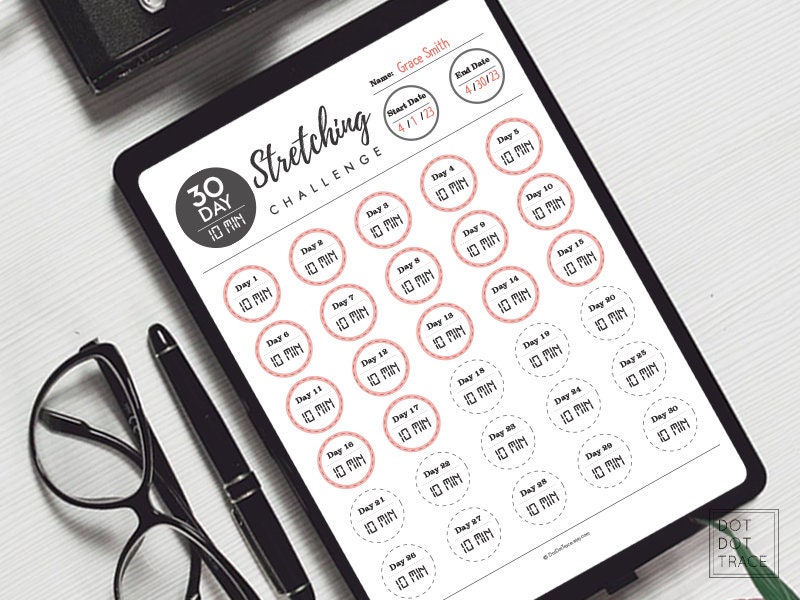 Printable 30 Day 10 Min Stretching Challenge Stretch Your Body for 30 ...
