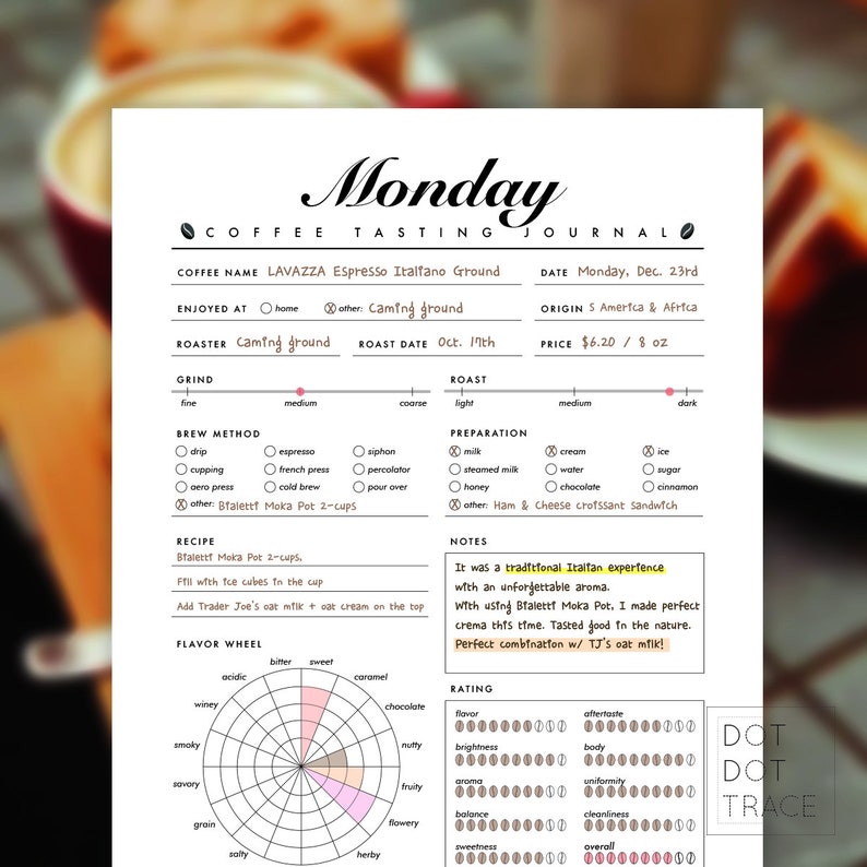 Printable 7day Coffee Tasting Journal Coffee Review Log Daily Coffee ...