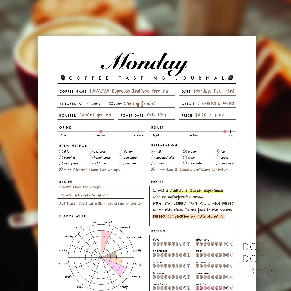 Printable 7day Coffee Tasting Journal Coffee Review Log Daily Coffee ...
