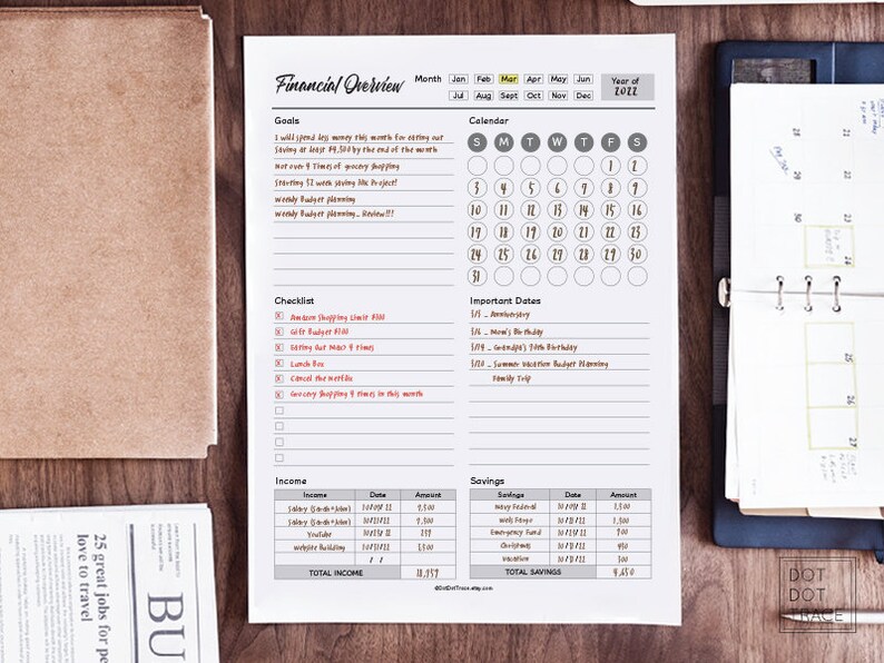 Printable Monthly Financial Overview: Budget Planner (JPG Digital ...