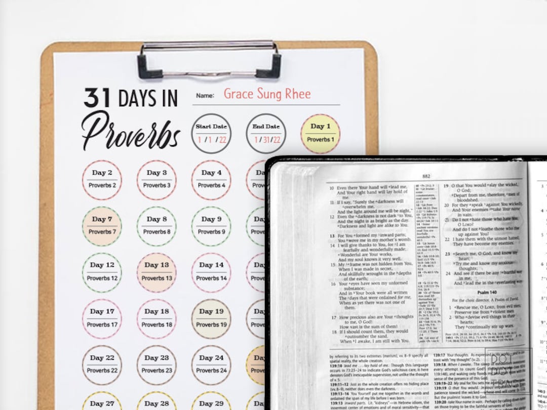 31 Days in Proverbs Bible Reading Log Writing Proverbs Tracker 31 Day Proverbs Challenge Planner ...