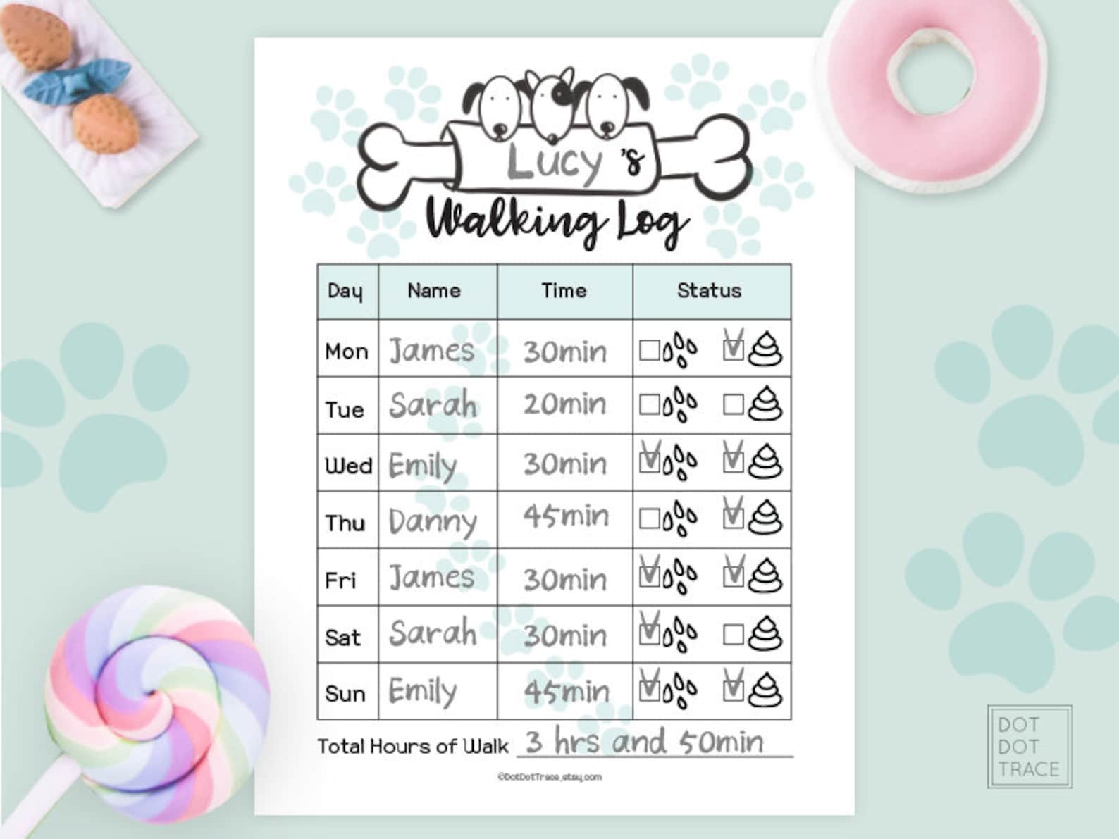 Printable Dog Walking Log Printable Family Dog Waking Schedule Pet ...