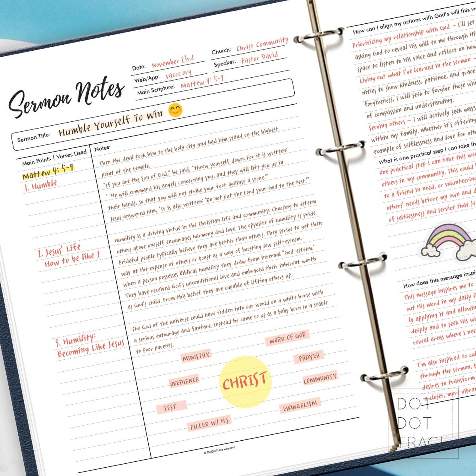 Sermon Notes Printable With Reflection Questions (PDF) - Etsy
