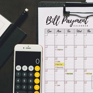 Printable Bill Payment Calendar: Monthly Planner (letter & A4) (digital ...