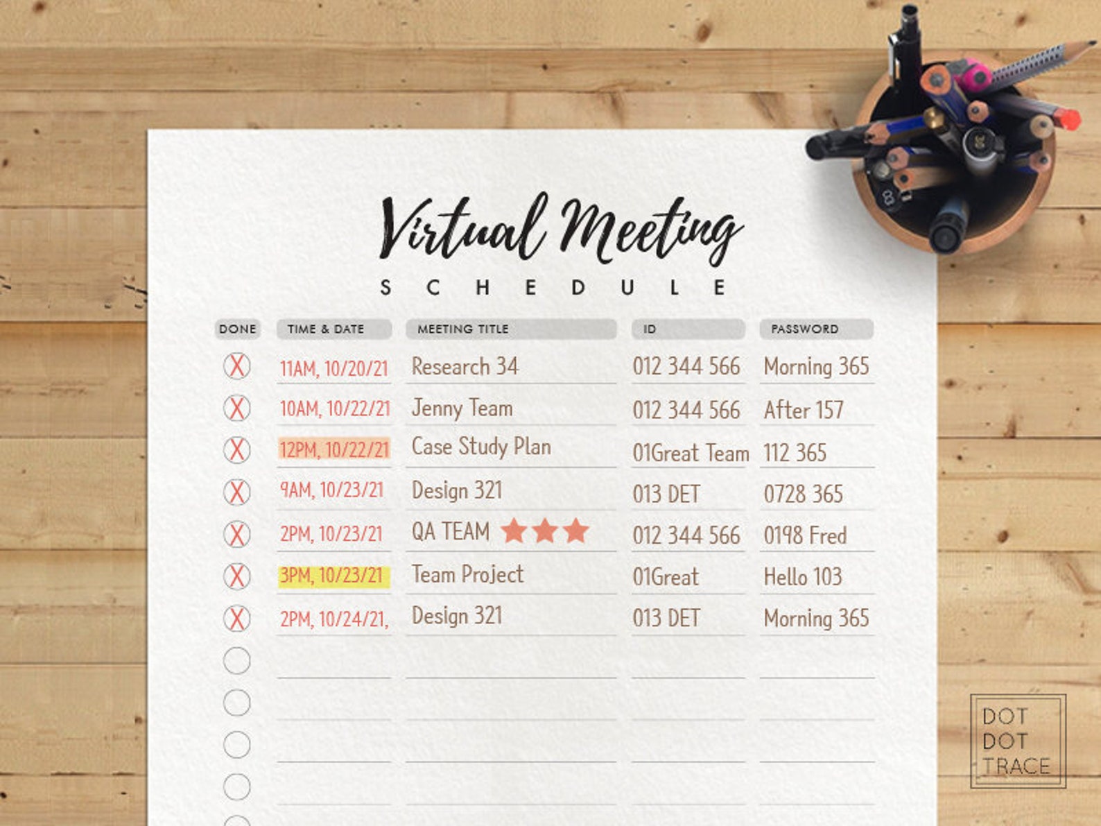 Printable Virtual Meeting Schedule Template (letter & A4 JPG Download ...