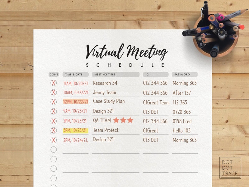 Printable Virtual Meeting Schedule Template (letter & A4 JPG Download ...