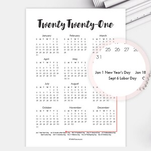 A5_printable 2021 US Calendar Twenty Twenty One Calendar 2021 | Etsy