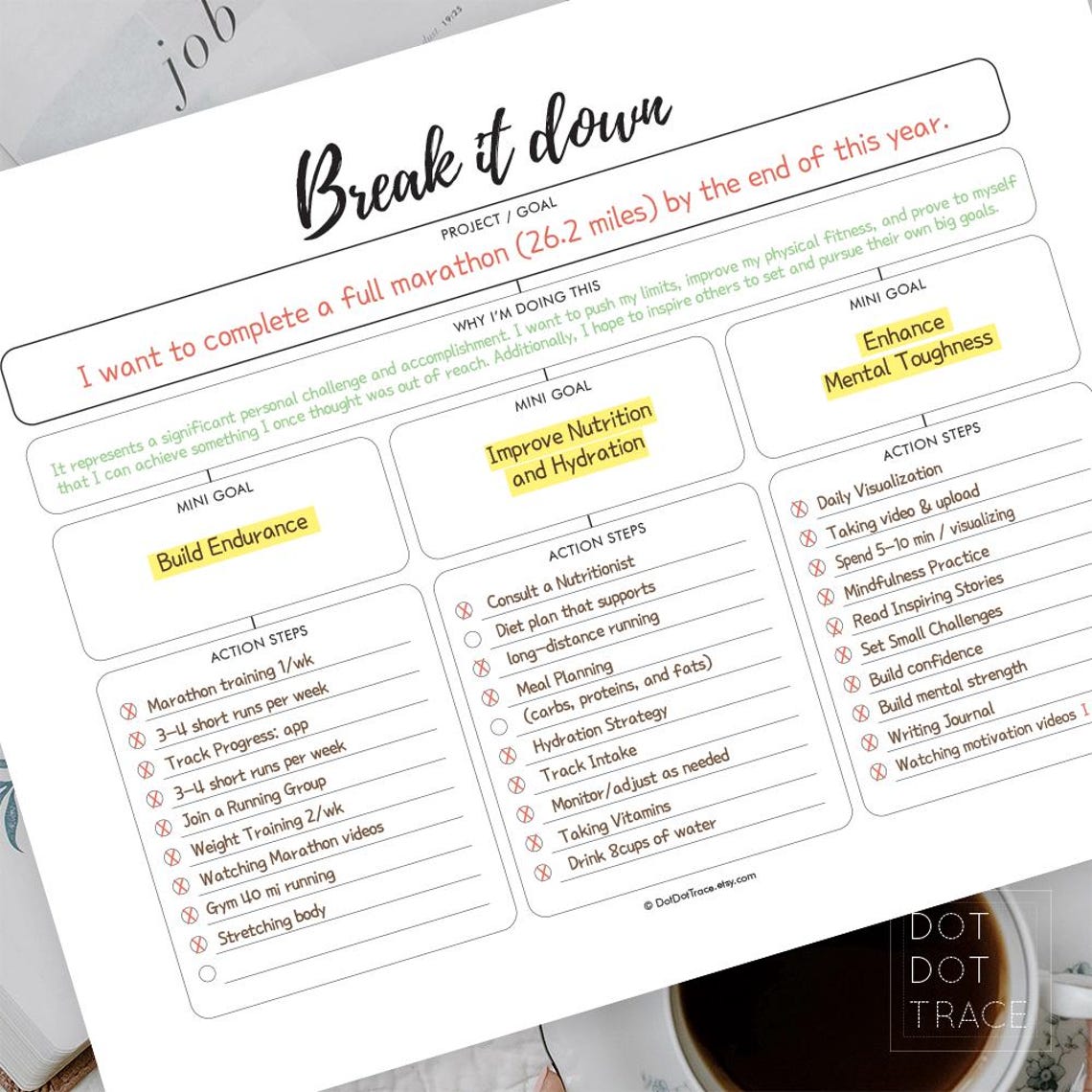 Printable Break It Down Planner: Goal Tracker (letter & A4) (digital ...