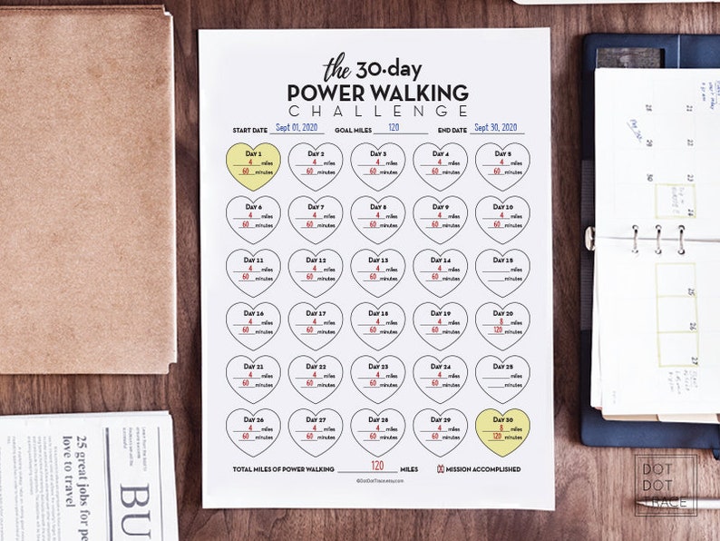 Printable 30 Day Power Walking Challenge Daily Walking Tracker Daily ...