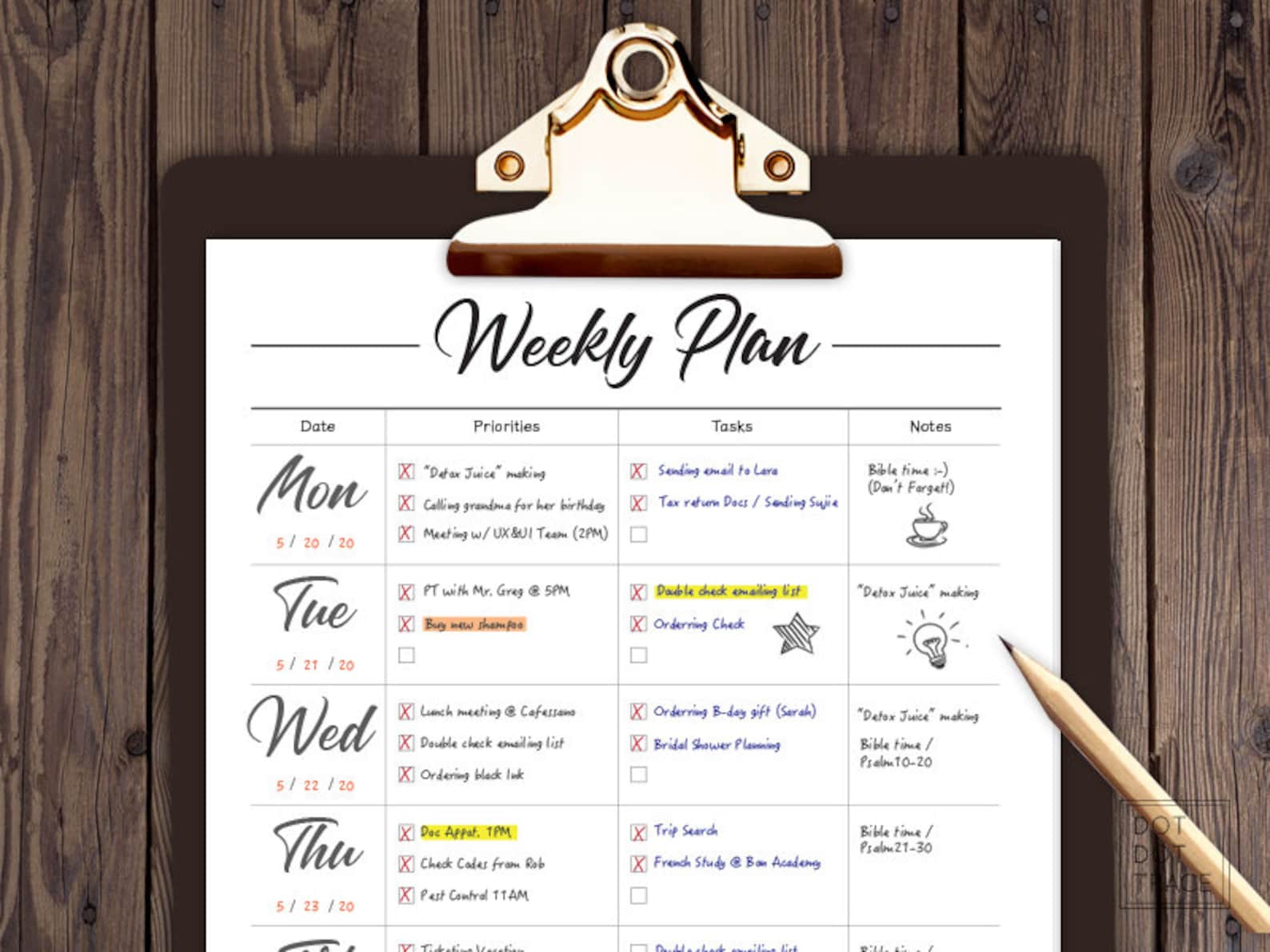 Printable Weekly Planner: Monday Start, Daily Schedule (JPG) - Etsy